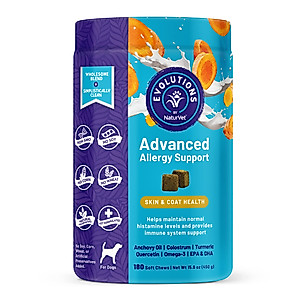 NaturVet Evolutions Advanced Allergy Support 180ct Soft Chews for Dogs - Omega-3, Anchovy Oil, Colostrum, Turmeric, Quercetin, Probiotic - Help Maintain Normal Histamine Levels