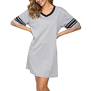 Vslarh Women's Nightgown, Cotton Sleep Shirt V Neck Nightshirts Short Sleeve Loose Comfy Pajamas Dress Casual Sleepwear (Gray, XXL)