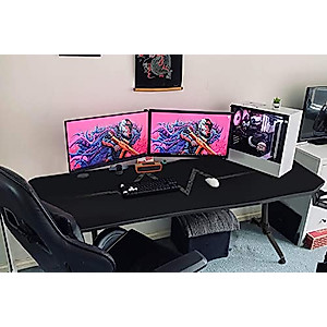 KaiMeng Racing Style Gamer Computer Desk Free Full Mouse Pad Modern Carbon Fiber Surface Ergonomic, T-Shaped Y Leg Office Room Game Table Workstation, with Handle Rack, 62.7"L X 29.5"W X 29.5"H, Black