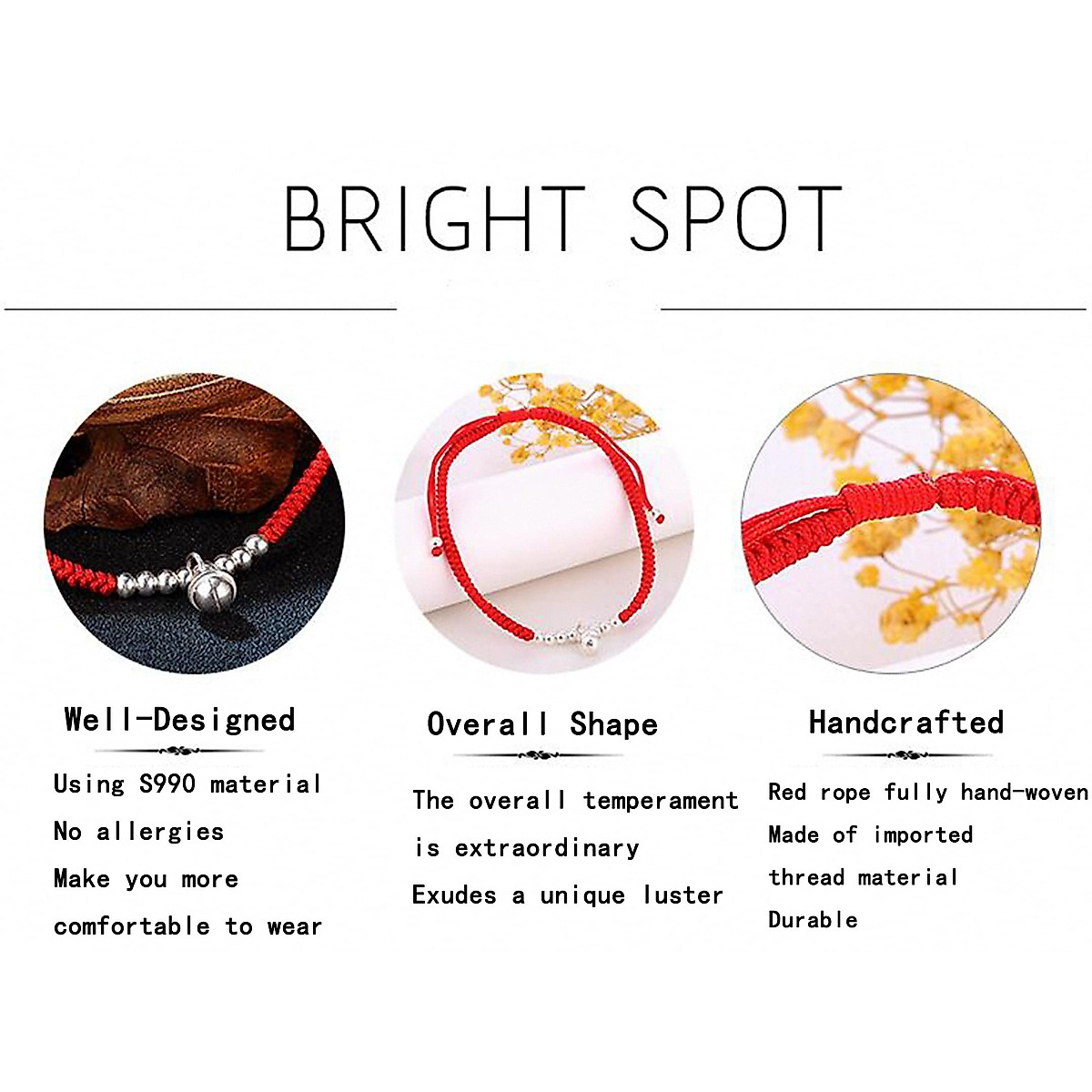 Protection Bracelet for Women and Men Real 925 Sterling Silver Lucky Bell Amulet Red Rope Bracelet Handmade String Adjustable Jewelry Gift Red 6