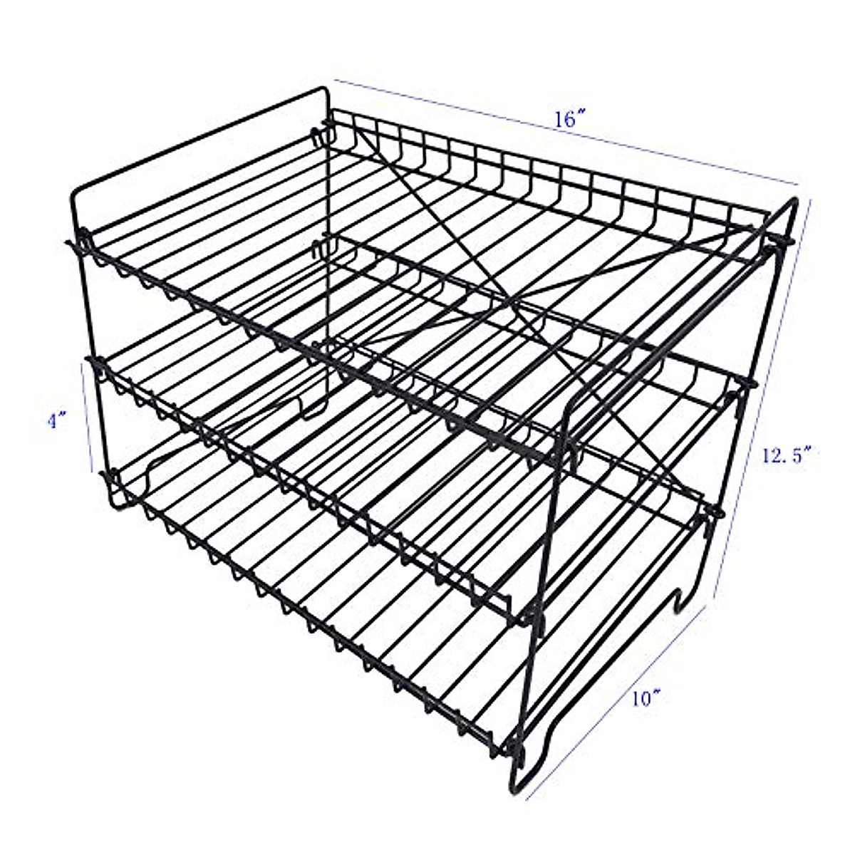 FixtureDisplays® 16" x 12.5" x 10" Wire Rack for Countertop Use with 3 Open Shelves, Black 10085-2D