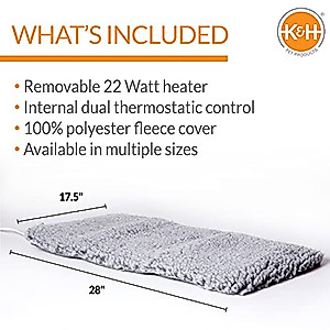 K&H PET PRODUCTS Thermo Plush Pad Indoor Heated Pet Bed Gray Medium 17.5 X 28 Inches