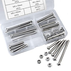 Hamineler 304 Stainless Steel M6 x 80/70/60/50/40mm Metric Hex Socket Button Head Cap Bolts Screws Assortment Set with Nuts Allen Socket Drive