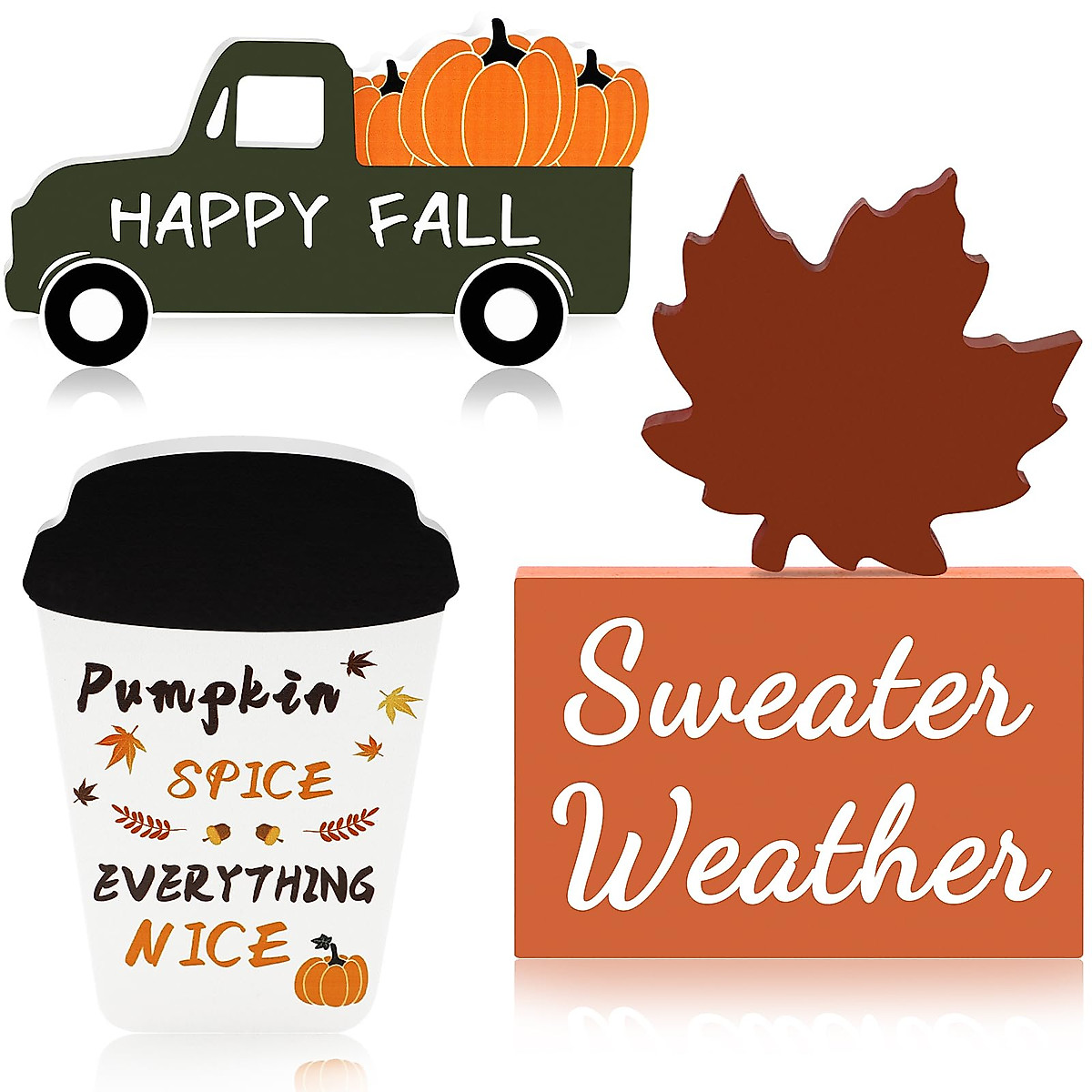 Fall Decor Fall Decorations for Home 4Pcs Wooden Coffee Cup Maple Leaf Car Sweater Weather Sign Farmhouse Table Tiered Tray Decor Thanksgiving Decorations