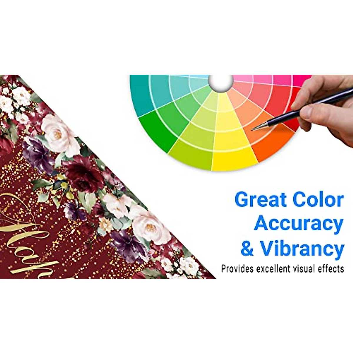 Funnytree 7x5ft Happy Birthday Party Backdrop Burgundy Red Flowers Golden Glitter Floral Photography Background Women Lady Girl Cake Table Decorations 16th 30th 40th 50th 60th Banner Photo Booth