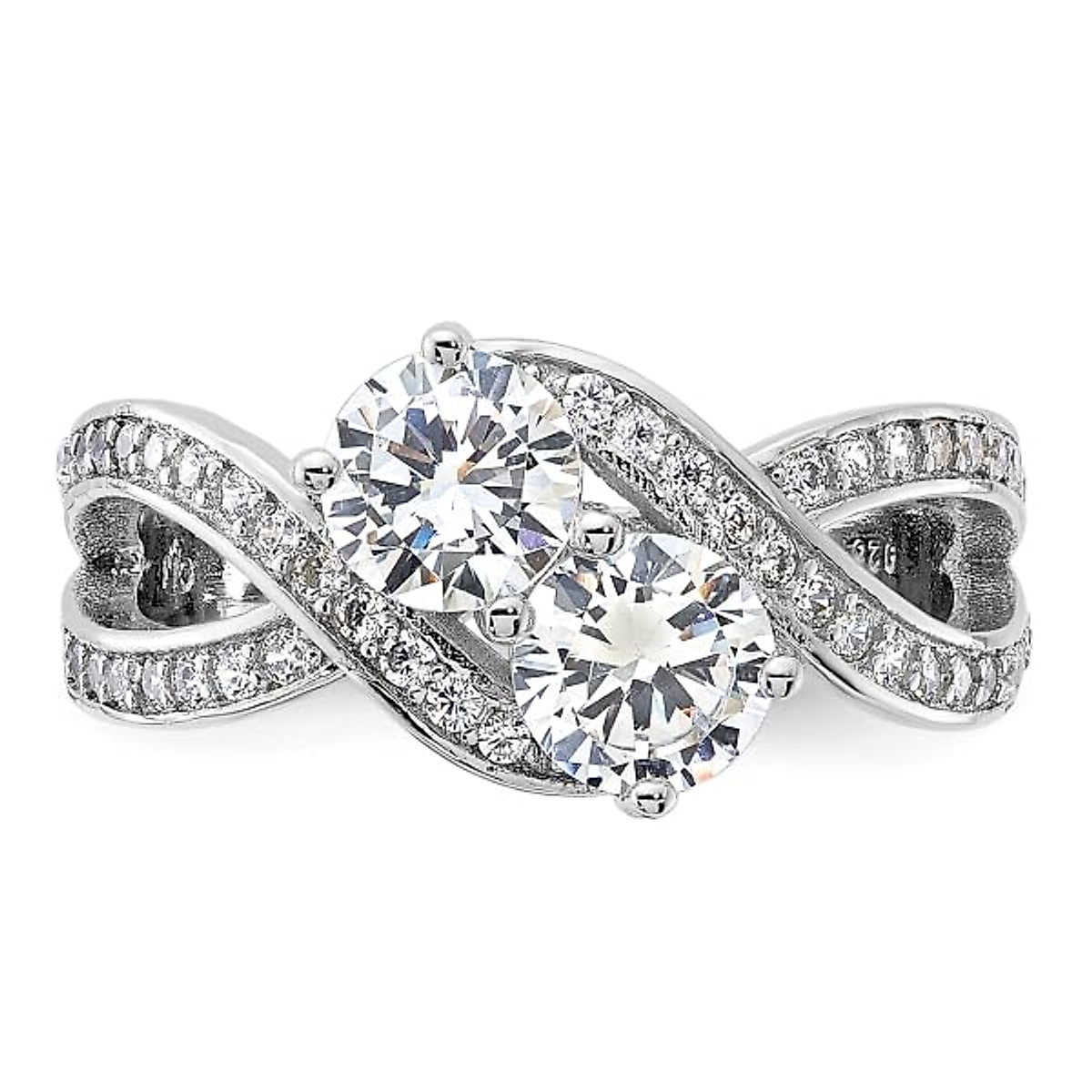 IceCarats 925 Sterling Silver Cubic Zirconia CZ Two Stone Ring Size 7