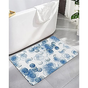 Gogobebe Super Absorbent Diatom Mud Mat Abstract Polypropylene Vintage Texture Blue White Quick-Drying Thin Bath Mat Non-Slip Bathtub Mat Anti-Skid Rubber Bathroom Shower Mat 20x32in