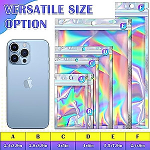 JETMORE 100 Pcs Mylar Bags, Holographic Bags, Smell Proof Bags, Resealable Bags for Small Business, Sample Bags with Clear Window, Sealable Bags for Pen, Brushes, Jewelry, Candy, Necklaces (2.4x9in)
