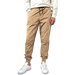 Southpole Men's Quick Dry Basic Nylon Jogger Pants, Lightweight, Water Resistant, Sand, Small