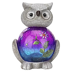 Afirst Solar Garden Statues Figurine - Outdoor Garden Owl Figurines with Globe Outdoor Art Sculptures Resin Landscape LED Lights Garden Solar Lawn Ornaments for Outdoor Patio Yard Porch Decorations