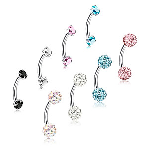 ORAZIO 8Pcs 16G Stainless Steel Eyebrow Ear Navel Belly Lip Ring Body Piercing Jewelry 6-12mm (8Pcs, 6mm)