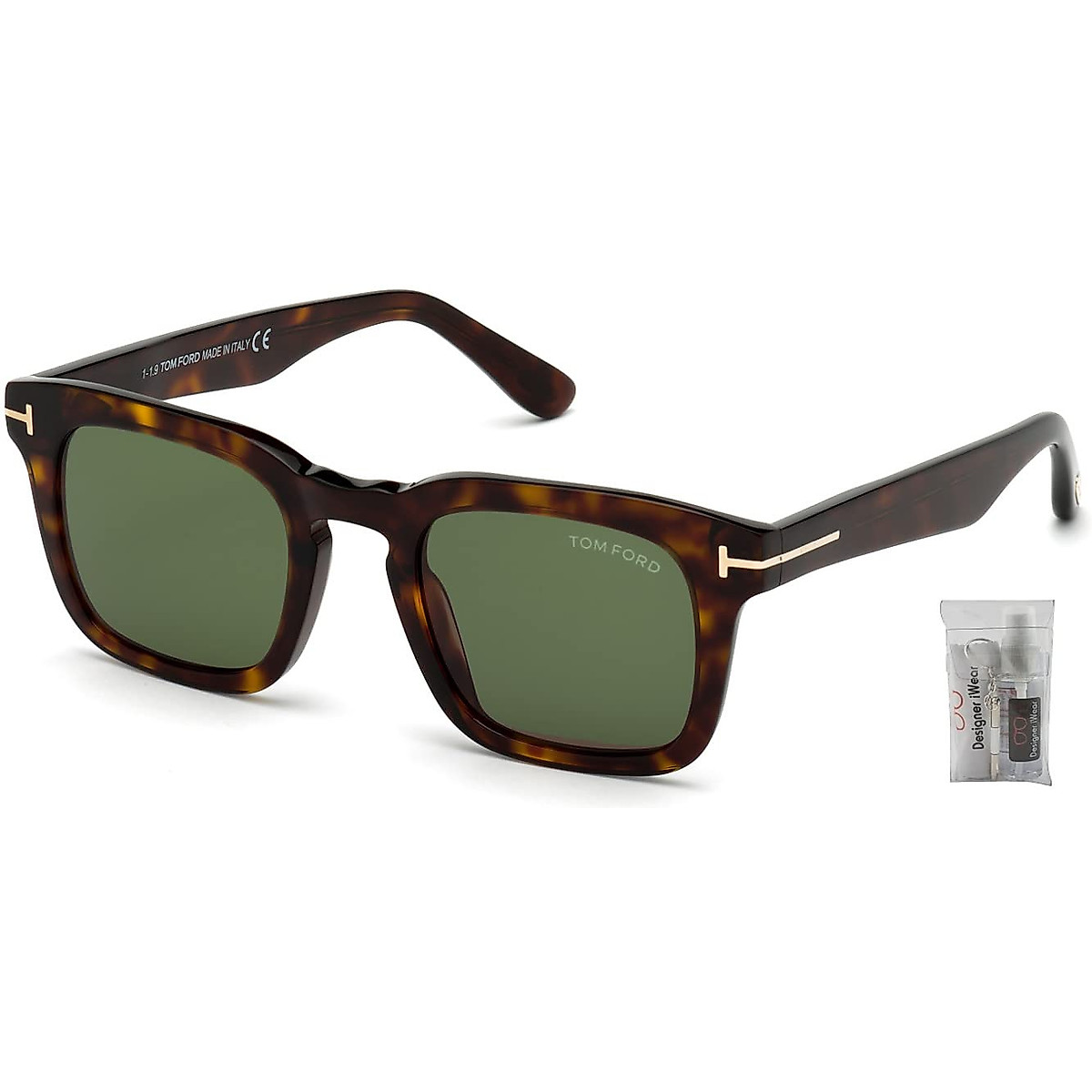 Tom Ford Dax FT0751 52N 50MM Shiny Classic Dark Havana/Green Lenses Square Sunglasses for Men + BUNDLE With Designer iWear Eyewear Kit
