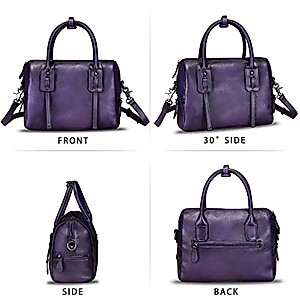 Genuine Leather Handbag for Women Satchel Top Handle Bags Handmade Vintage Crossbody Handbag Purse (Purple)