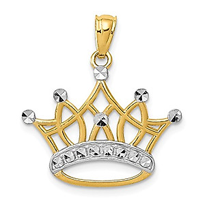 IceCarats 14K Yellow Gold Royal Princess Crown Necklace Charm Pendant Only