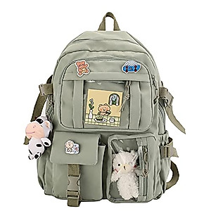 KUJIAPIN Casual School Backpack For Teen Girls Boys with Cute Pin Accessories Plush Pendant