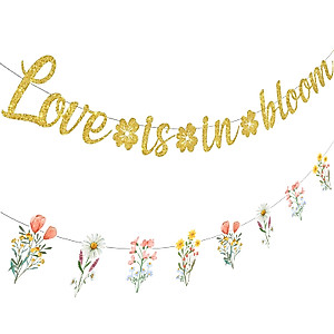 kreat4joy Love is in Bloom Bridal Shower Decorations Banner, Floral Flower Themed Bridal Shower Decorations Banner Garland for Girl Women Bachelorette Wedding Engagement Party