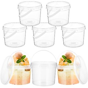 Didaey 8 Pcs 1.3 Gallons Round Ice Cream Bucket Clear Plastic Bucket with Lid and Handle Ice Cream Tub Freezer Food Storage Ice Cream Containers Pail with Lid for Summer Jelly Cold Drink Juice