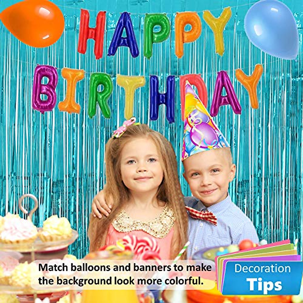 Moohome 4 Pack 3ft x 8ft Aquamarine Foil Fringe Curtain, Tinsel Door Fringe Backdrop Curtain for Birthday Wedding Engagement Graduation Celebration Bachelorette Party Decorations