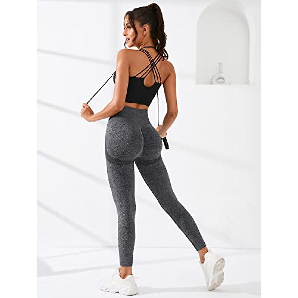 Milumia Women's Crisscross Back Workout Sports Bras Seamless Medium Support Yoga Bra Black Large