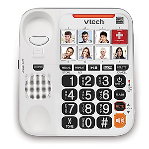 VTECH SN1127 Amplified Corded Answering System. 8 Photo Speed Dial, 90dB Ringer Volume, Big High-Contrast buttons, Audio Booster(+40db), Visual Ringer. Perfect for Seniors, Visually & Hearing Impaired