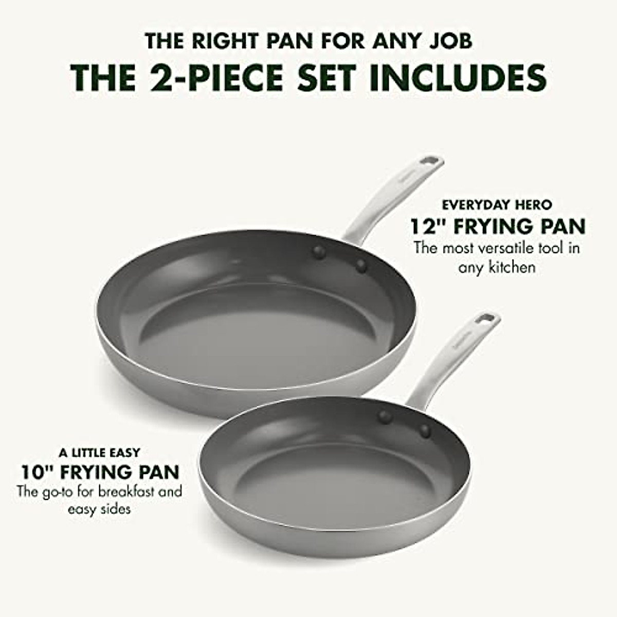 GreenPan Chatham Tri-Ply Stainless Steel Healthy Ceramic Nonstick 10" and 12" Frying Pan Skillet 2-Piece Set, PFAS-Free, Multi Clad, Induction, Dishwasher Safe, Oven Safe, Silver