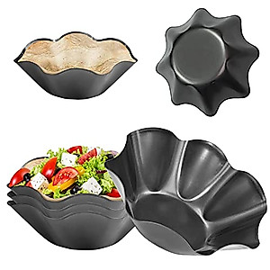 6Pcs Large-Nonstick Tortilla Shell Maker, DSVENROLY 8.4-inch Taco Salad Bowl Pans Makers Set with Silicone Gloves & Basting Brush, Carbon Steel Fluted Tortilla Shell Pan Baking Molds for Kitchen