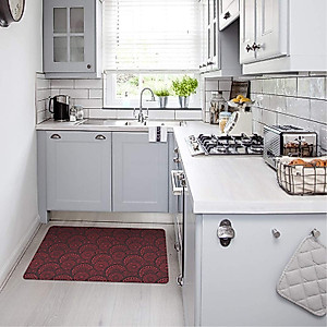Shape28 Floor Mat Ultra-Thin Kitchen Bathroom Rug with Non Slip Rubber Backing 35”x23” Red Design 1S