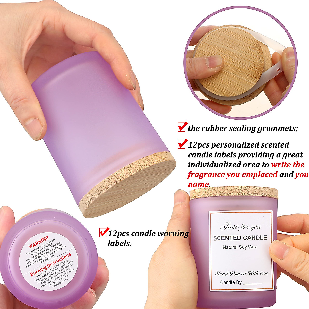 MILIVIXAY 12 Pack 7 OZ Multicolored Glass Candle Jars with Lids and Candle Making Kits - Bulk Empty Candle Jars for Making Candles