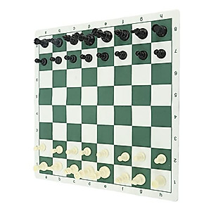 DAUERHAFT International Chess Set, 32Pcs Chess Pieces Portable PU Leather Chessboard Chess Set with Storage Bag, Non Slip Bottom Board Game Set, for Outdoor Camping