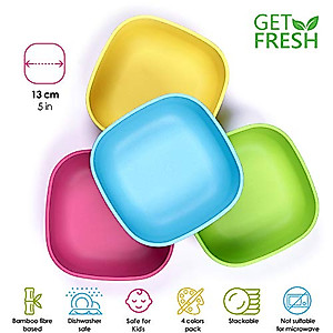 Bamboo Kids Bowls, 4 Pack Set, Stackable Bamboo Dinnerware for Kids, Bamboo Fiber Kids Bowls Set, Dishwasher Safe and Stackable