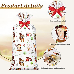 Teling 2 Pcs 70"x 40" Woodland Animals Large Jumbo Gift Bag for Giant Gifts, Oversize Plastic Present Bag for Huge Gifts Wrapping Bags with Gift Ribbons for Woodland Birthday Baby Shower Party