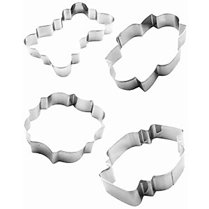 4 pcs of Plaque Cookie Cutters Set, Stainless Steel Wedding Frame Fondant Cutters Baking DIY Molds