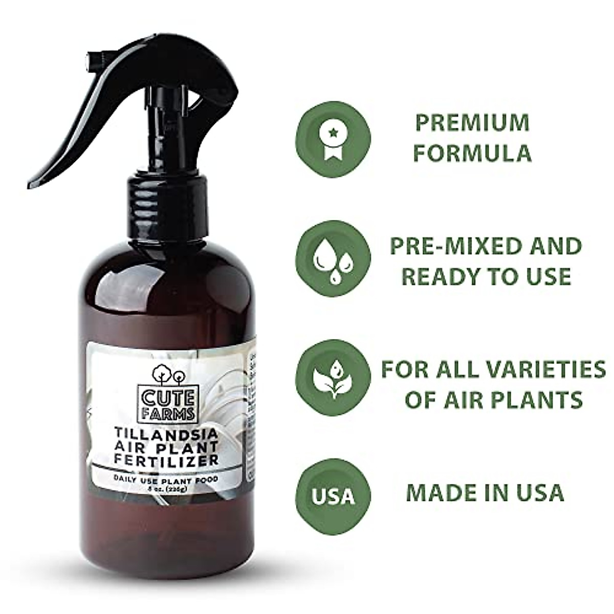 Cute Farms Tillandsia Air Plant Fertilizer | Gentle Daily Use Formula Plant Food with Care Guide | Formulated Nutrients for Air Plants (Two - 8 oz. Spray Bottles)