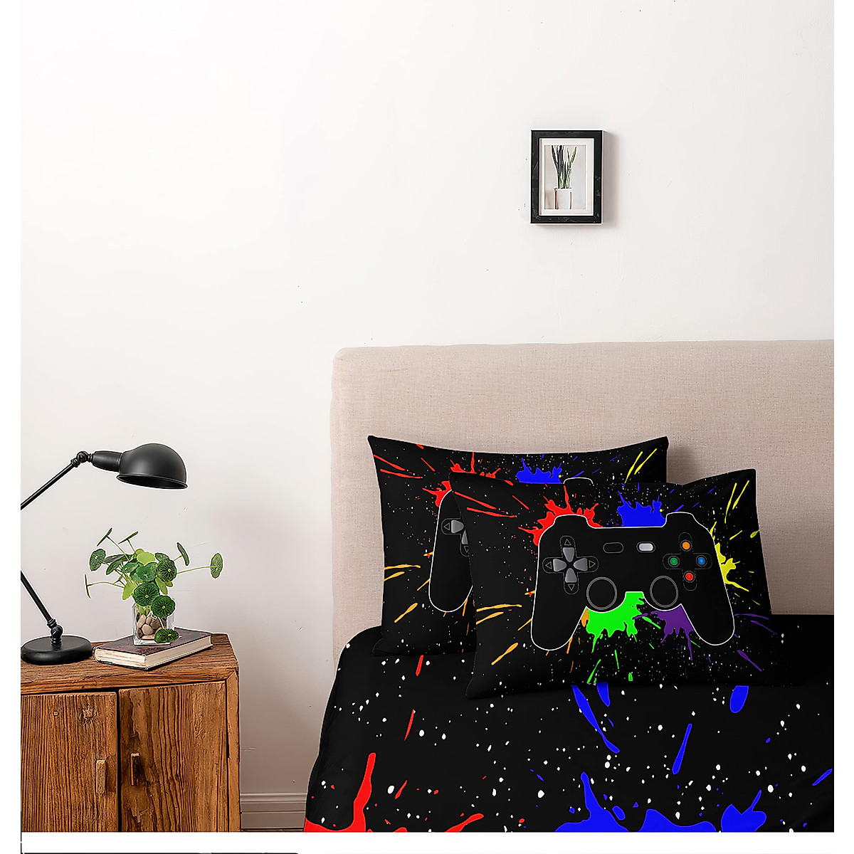 Elnonthy Gaming Duvet Cover Set Twin Size, Gamer Bedding Sets for Boys,Boys Video Games Comforter Cover,Bed Set for Teen Boys Bedroom,Gamepad Controller,3 Piece with 2 Pillow Shams