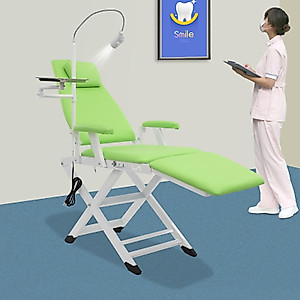KUMOYOU Portable & Foldable Mobile Den tal Patient Chair, Folding Freestanding Den tal Bed with 360° Rotating LED Light and Tray, Ideal for Clinics and Hospitals