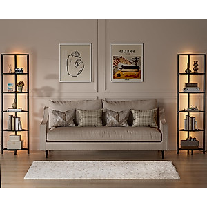 Furnulem 6 Tier Corner Shelf with LED Light, 67.5” Tall Standing Shelf Organizer, Black Narrow Bookshelf with Storage Rack for Wall Corner, Living Room, Bedroom, Metal Frame, Wood Display Shelf