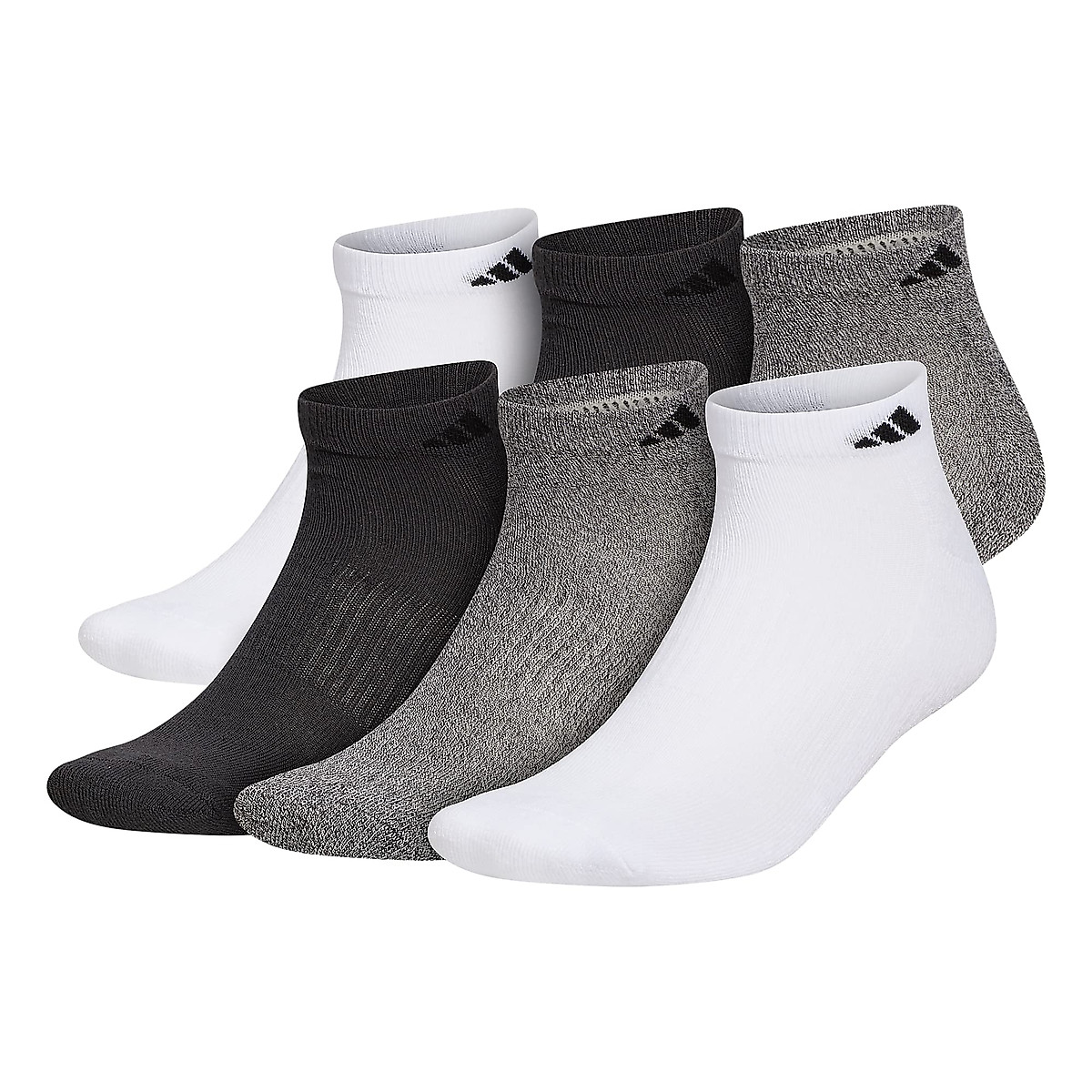adidas Men's Athletic Cushioned Low Cut Socks with Arch Compression for a Secure fit (6-Pair), White/Alumina Beige/Carbon Grey, L
