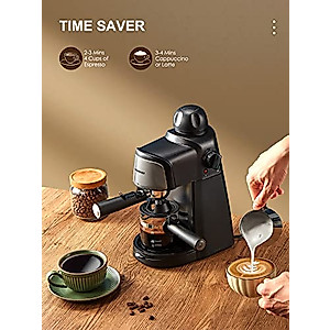 Ihomekee Espresso Machine, 3.5Bar Espresso and Cappuccino Machine with Preheating Function, 4 Cup Coffee Maker with Milk Frothing Function and Steam Wand (Black)