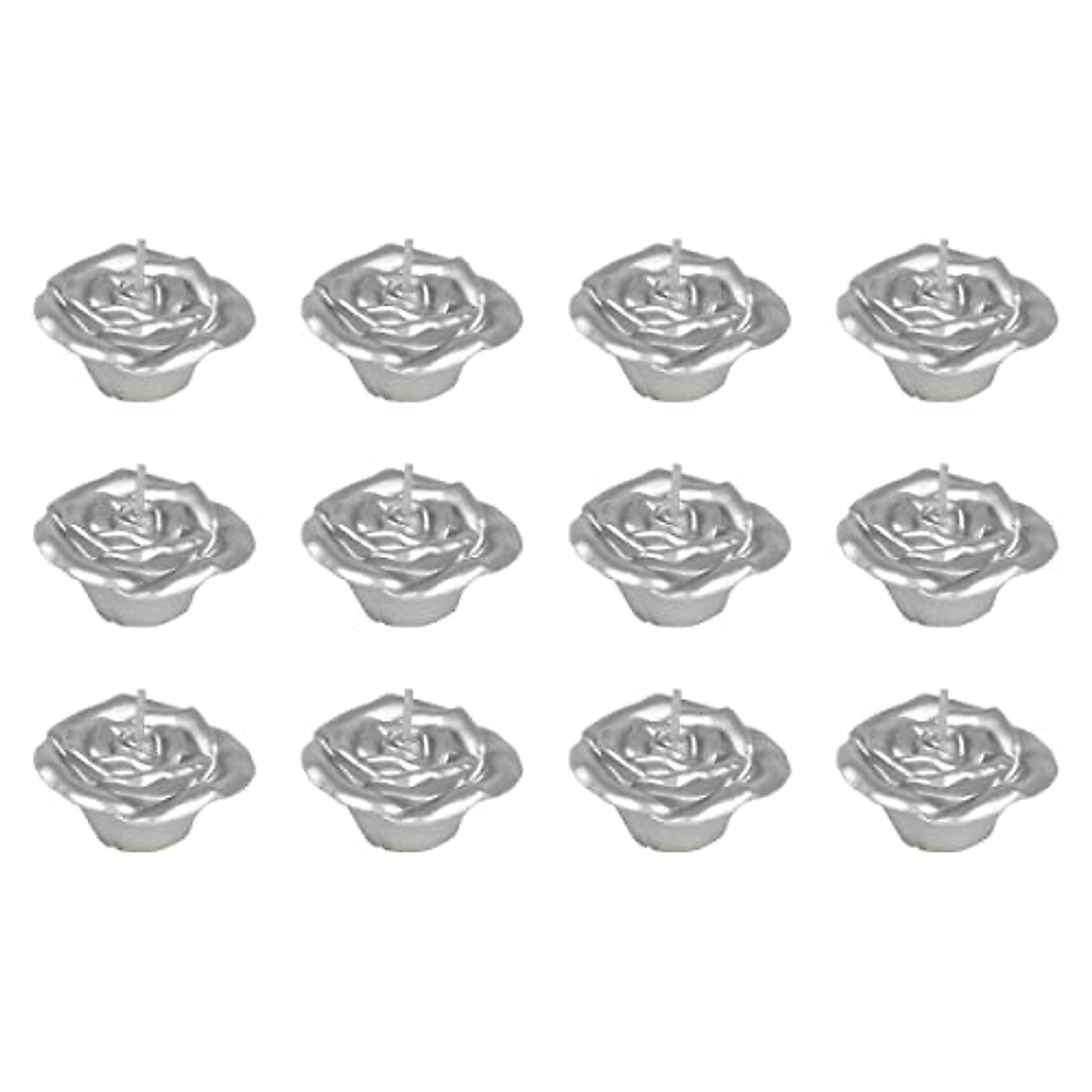 Mega Candles 12 pcs Unscented Silver Floating Rose Petals Flower Candle, Hand Poured Paraffin Wax Candles 2 Inch Diameter, Home Décor, Wedding Receptions, Baby Showers, Birthdays, Parties & More