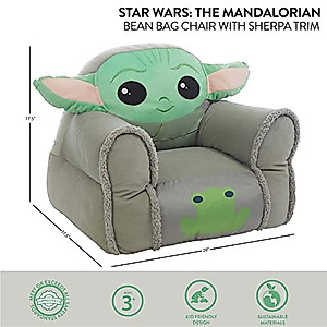 Idea Nuova Figural Sherpa Trim Bean Bag Chair, Polyester,Star Wars Grogu Small
