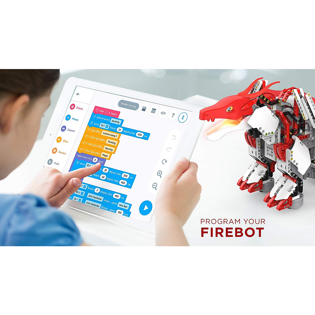 JIMU ROBOT Mythical Series: FireBot Kit/App-Enabled Building & Coding STEM Robot Kit (606 Pcs), Red, Model:JRA0601