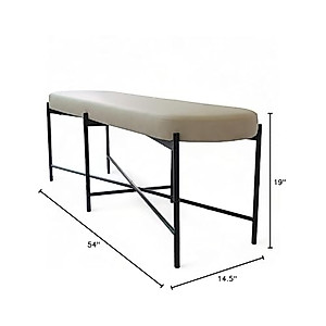 SORBARIA 54” upholstered Vegan Leather Accent Ottoman Bench for entryway, Living Rooms, lounges, bedrooms-White Rock/Light Grey