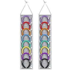 Shappy Headband Holder,Hanging Headband Storage Organizer Women, headphone organizer classroom Hair Accessory Holder with PVC Clear Pockets(8.7 inches,Gray)