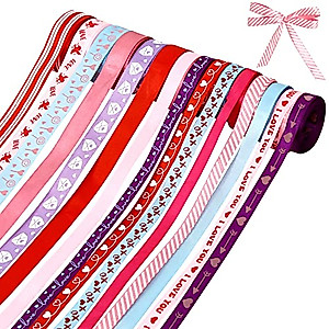 Valentine Heart Ribbons for Gifts Wrapping 15 Rolls Love Heart Ribbons for Craft Valentines DIY Craft Decoration Party Favors Supplies