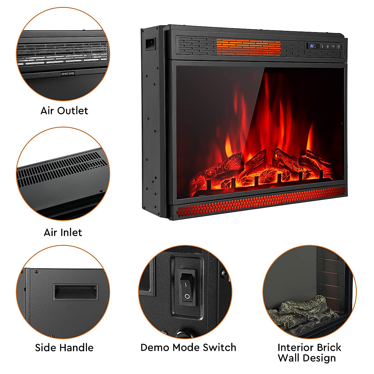 S AFSTAR 29 Inches Electric Fireplace Insert, 900/1350W Recessed Electric Fireplace w/ 3 Available Flame Colors & 4 Brightness, Touch Screen & Remote Control, Wall Mounted Electric Fireplace Heater