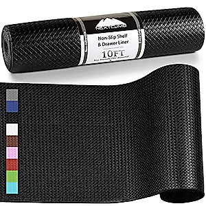 Drawer and Shelf Liner - Truly Non-Slip, Non-Adhesive, Kitchen Cabinet Liners - Heavy, Thick, Durable, Waterproof - Easy Cut to Fit and Protect Any Shelves, Tool Box, Bathroom Surfaces (10 FT, Black)