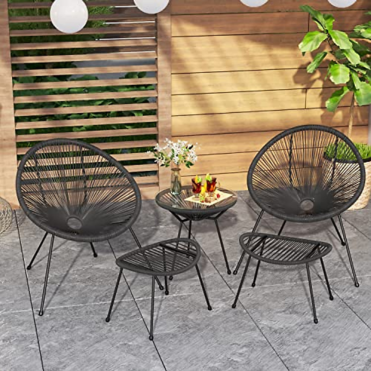 Flamaker 5 Piece Patio Furniture Acapulco Chairs Outdoor Conversation Set All-Weather Plastic Rope Lounge Chair Modern Patio Chairs Set for Porch, Lawn, Balcony, Poolside (Black)