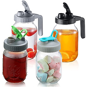 4Pack Regular Mouth Mason Jar Lids for Ball Mason Jars, 2pcs Mason Jar Pour Spout Lids with Handle, 2pcs Innovative Flip Cap Lids, for Pouring, Drinking and Airtight Storage (Jars not included)
