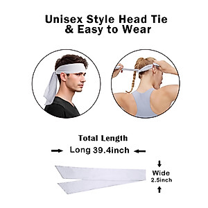 White Head Tie Headband, Sweat Wicking Tennis Tie Headbands, Quickly Dry Sweatband for Men Women, Ninja Karate Head Wraps, Basketball, Running, Workout (White 4 Pack)