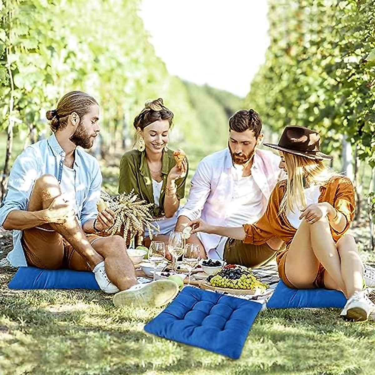PLULON 4 Pack Chair Cushion Pads for Dining Chairs Soft Square Indoor Seat Pad Swinging Chair Cushions Seating Pillows with Ties for Kitchen Office Classroom Patio Garden Sofa Floor Chairs (Navy Blue)
